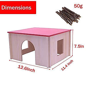 HERCOCCI Guinea Pig Wooden House, Play & Chew - Small Animal Hideout Hut with Window Habitat for Guinea Pig Chinchilla Hedgehog Gerbil Hamster Rat (Red)