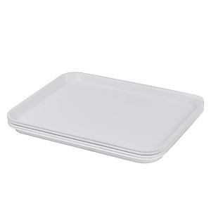 Farmoon 4 Pack Large Fast Food Serving Tray, White Plastic Reusable Eating Tray
