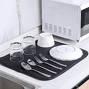 Dish Drying Mat for Kitchen Counter Dishes Towels Absorbent Sink Drain Mats with Microfiber,14" x17”,3 Pack Black