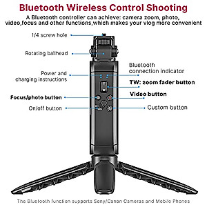 MT-40 Remote Shooting Grip Extendable Vlogging Grip Handle Tripod Camera Selfie Video Recording Accessorries for Sony ZV-1, A7C, A7R IV, RX100 VII, RX100M7, A7 III, A7R III, A7R IV, A9