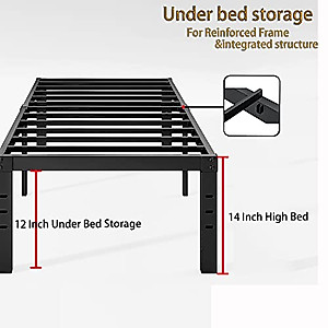 Caplisave 14-Inch High Metal Platform Bed Frame,Max 2000lbs Heavy Duty Metal Slat Support,Underbed Storage，Easy Assembly，No Box Spring Needed，Black,Twin