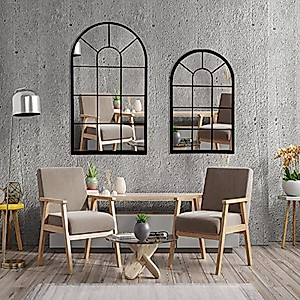 HQiJun Wall Mirror Window Decorative Mirrors Arched Farmhouse for Living Room Bedroom Entryway Bathroom Vanity (19.7” x31.5” x0.9”)