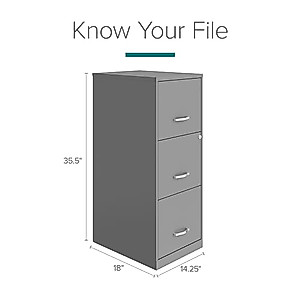 Hirsh Industries 3 Drawer Metal Vertical File Cabinet with Lock, Letter-Size, in Gray