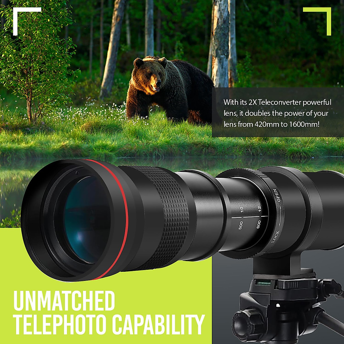 High-Power 420-1600mm f/8.3 HD Manual Telephoto Zoom Lens for Canon T1i T2i T3 T3i T4 T4i T5 T5i T6 T6i T6s T7 T7i T7s T8i EOS 1D 5D 6D 7D 30D 40D 50D 60D 70D 80D 90D XS XSI SL3 SL2 SL1