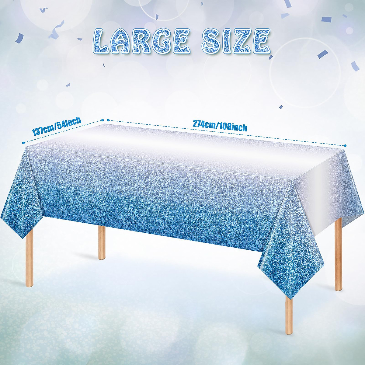 6 Pack Ombre Blue Plastic Tablecloth for Parties, Gradient Pastel Blue Disposable Tablecloths for Rectangle Tables, Royal Blue Sprinkle Table Cover for Wedding Birthday Anniversary Party, 54 x 108Inch