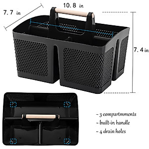 rejomiik Portable Shower Caddy Basket Plastic Cleaning Caddy Organizer Storage Tote with Handle for Bathroom, College, Dorm Room Essentials, Black