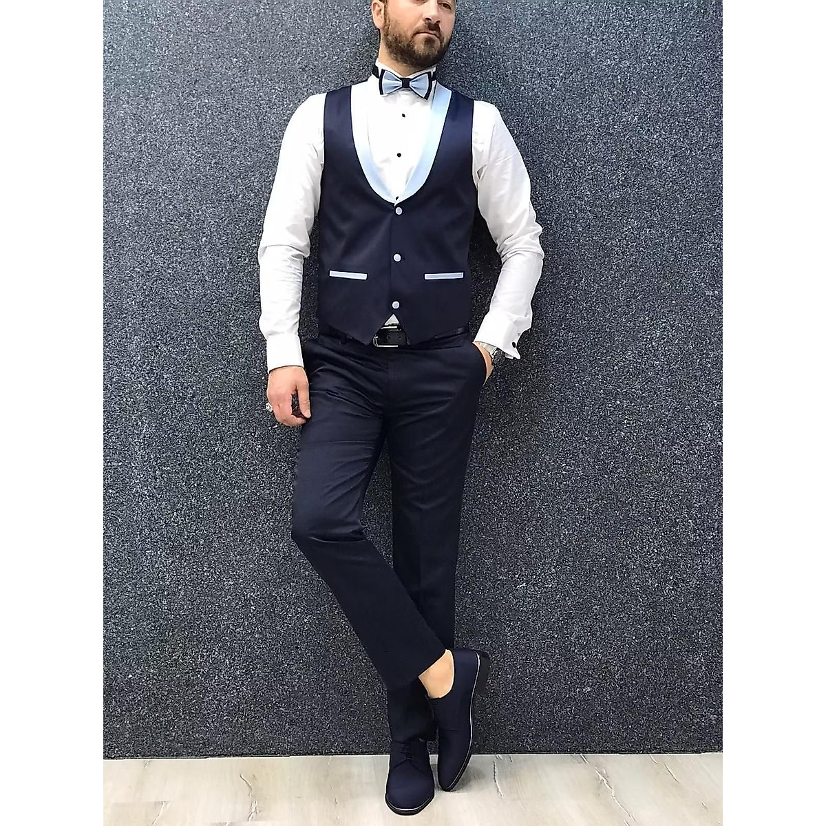 SHUZHXLZANGY Black and Royal Blue Tuxedo for Men Formal Suits for Men Wedding Slim 3 Piece Suit Men S