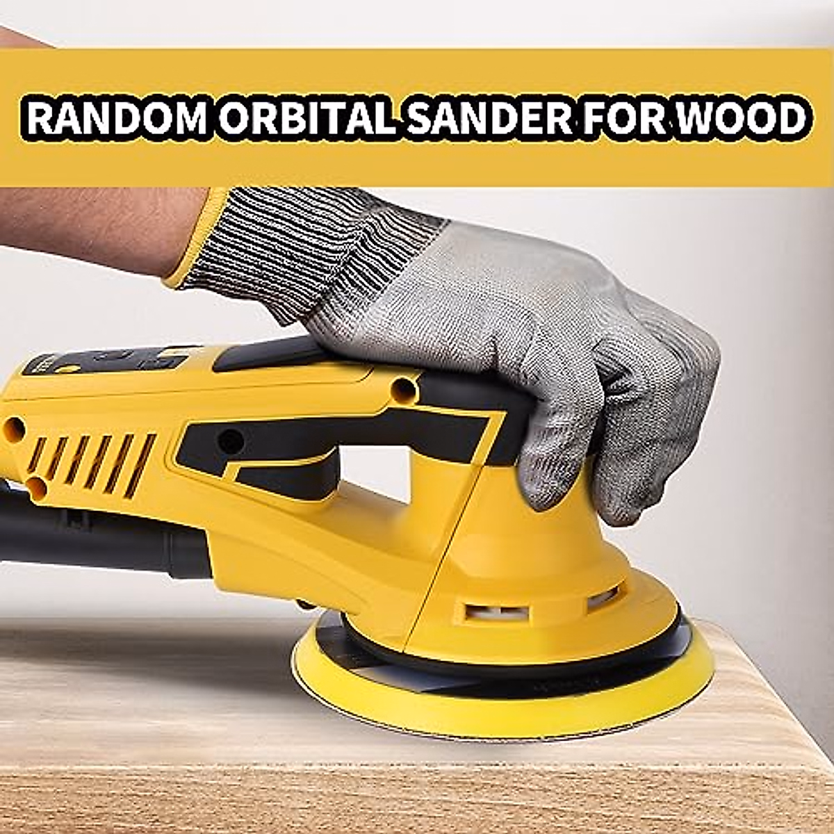 Electric Random Orbital Sander 350W Brushless Motor 3/16 inch Orbit, 110V 6-Inch 10000 RPM Variable Speed Tool for Metal Fabrication, Woodworking Walls and Car Polishing Yellow with Case