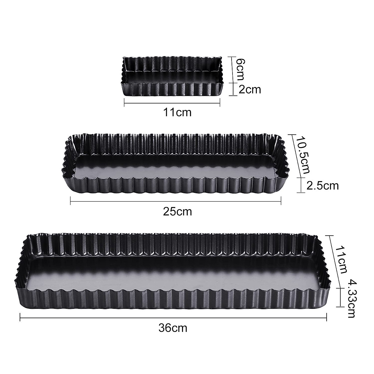 3 Pieces Rectangular 14 Inch, 10 Inch, 4 Inch Mini Tart Pans with Removable Bottom, Nonstick Quiche Pie Pan for Cakes Desserts