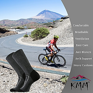 KMM Men's Merino Wool Cushion Crew Socks Moisture Wicking Control Medium Weight Warm for Outdoor Hiking Hike Trail Cycling(DarkGray XL)