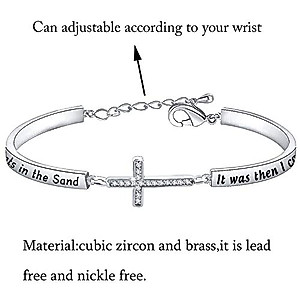 KUIYAI Footprints in The Sand Prayer Cross Bracelet Beautiful Poems Quote When You Saw Only One Set of Footprints It was Then That I Carried You Religious Jewelry Christian Gift (Silver Bracalet)