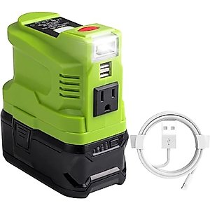 150W Powered Inverter Generator for Ryobi 18V Lithium Battery，ryobi Battery Inverter Power Station with 2-USB&AC 110V-120v，Power Inverter with 200LM LED Light USB Cable