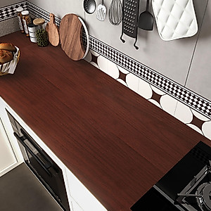 BAYYA Cherry Wood Grain Paper Waterproof Peel and Stick Wallpaper Red Brown Decorative Furniture Sticker for Kitchen Cabinet Door Table Floor Shelf Drawer Liner Self-Adhesive Film