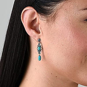 American West Sterling Silver Women’s Drop & Dangle Earrings Blue Turquoise Gemstone Floral Design