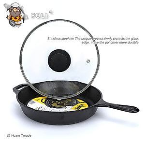 10.25 Inch Tempered Glass Lid Compatible with 10-10.25 Inch Lodge Cast Iron Skillets & 5 Quart Dutch Ovens - 10.25 Inch Universal Replacement Cover with Steam Vent - Versatile Round Glass Lid