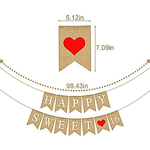Jute Burlap Happy Sweet 16 Banner for Girl 16th Birthday Party Bunting Garland Decoration