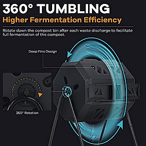 MGHH Outdoor Composting Bins, Tumbling Composter Dual Rotating Batch Compost Bin, for Yard Waster 43 Gallon Black Door