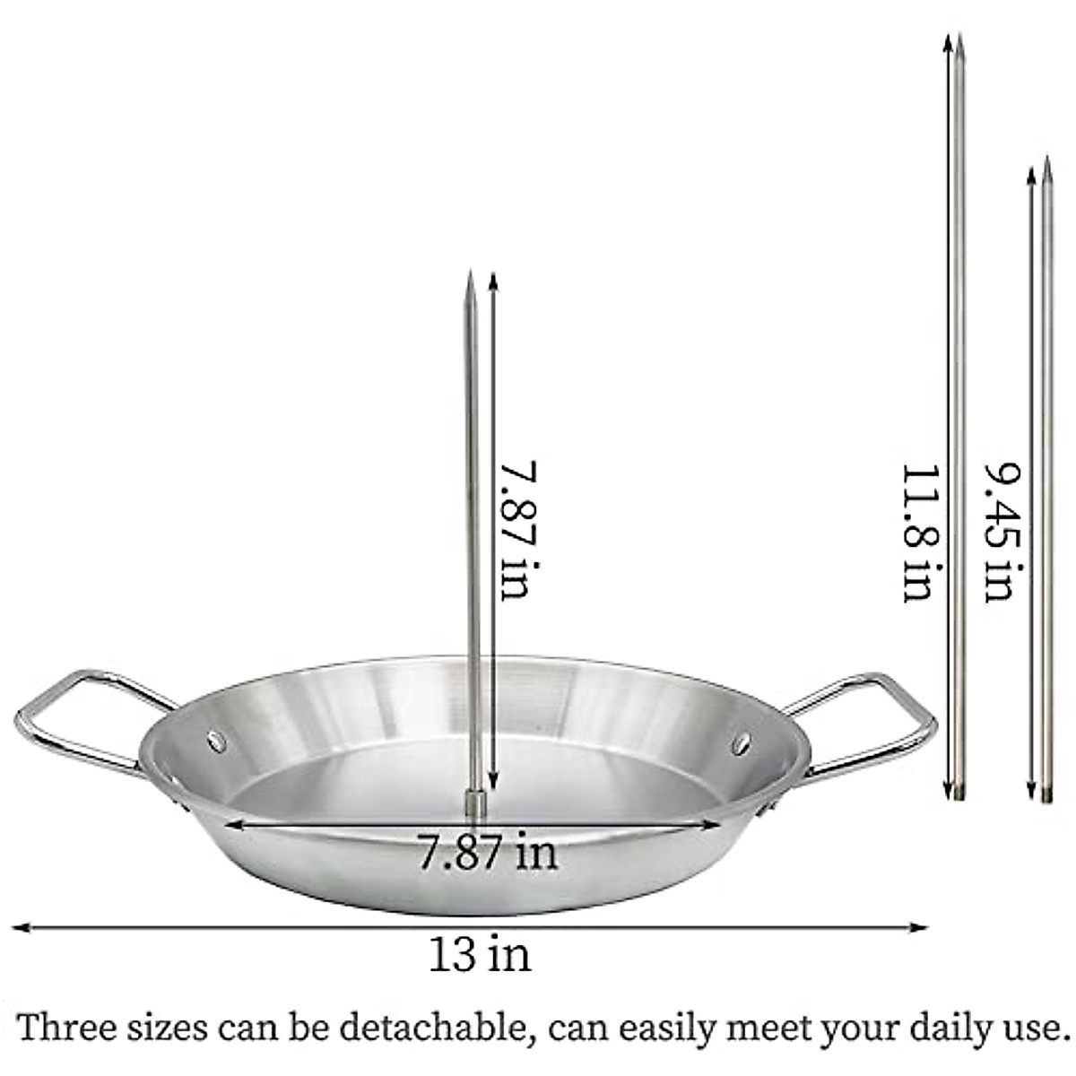 Al Pastor Skewer for Grill, BBQ Vertical Stand Skewer Tacos Barbecue Hack Vertical Spit with 13" Base Pan for Shawarma-Grilling Accessory Brazilian Churrasco with 3 Spikes (8”, 10" and 12”)