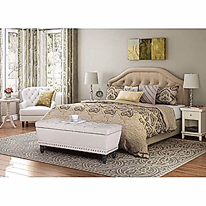 Homebeez Storage Ottoman Bench Tufted Foot Rest Stool with Nailhead Trim (Beige)