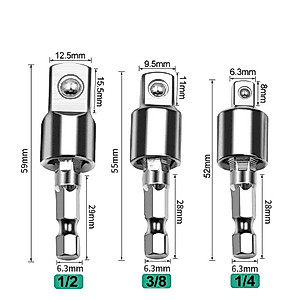 GDFYMI Socket Adapter Set, Drill Socket Adapter, 1/4 Inch Hex Shank to 1/4 Square Socket Drives, 1/4 to 3/8 Socket Adapter, 1/4 to 1/2 Impact Adapter, 360° Rotatable Joint Swivel Socket Set (3 Pcs)