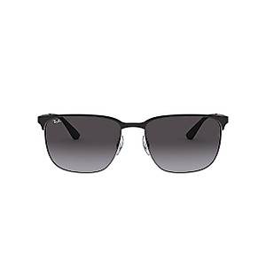 Ray-Ban RB3569 Square Sunglasses, Black On Silver/Light Grey Gradient Dark Grey, 59 mm