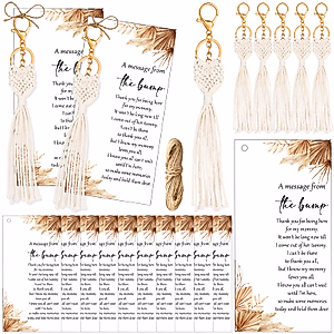 Landical 24 Sets Boho Baby Shower Favors Macrame Keychain Bulk Heart Shape Boho Keychain Crochet Keychain with Baby Shower Thank You Cards and Hemp Rope Baby Shower Thank You Gifts for Guests