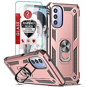 LeYi for Motorola G Stylus 2022 Case 4G, Moto G Stylus Case 2022 with 2 Pcs Tempered Glass Screen Protector, [Military-Grade] Case with Magnetic Ring Kickstand for Motorola G Stylus 2022, Rose Gold