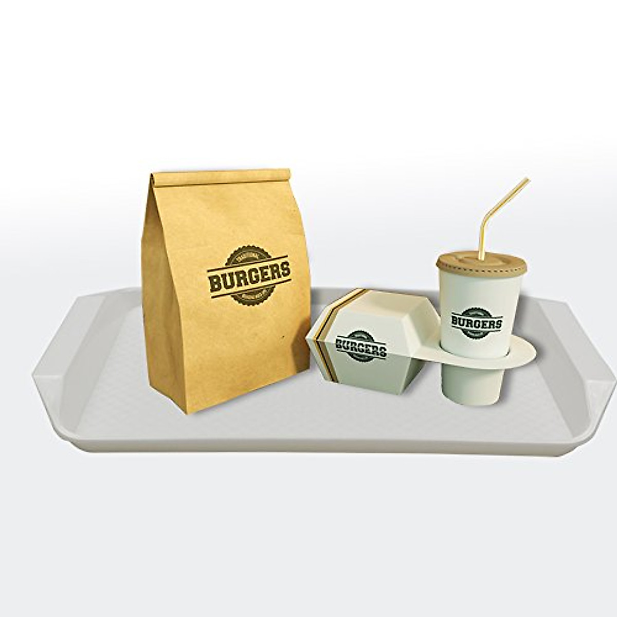 Lesbin White Plastic Fast Food Serving Trays, 16.9-Inch by 12-Inch, Set of 4