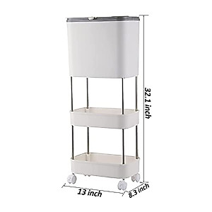 Reliable1st Movable Stackable 3-Layer Trash Can Sorting Garbage Can Household Dry Wet Separation with 25 PCS Drawstring Trash Bags for Kitchen Bathroom & Bedroom, 24L / 6 Gallon , White
