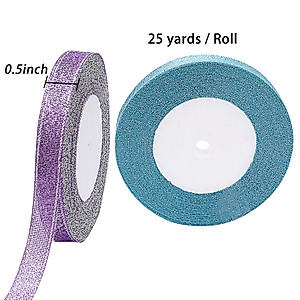 Livder 8 Rolls 1/2 Inch Width Metallic Glitter Ribbon for Holiday Wedding Birthday Party Decoration Gift Wrapping