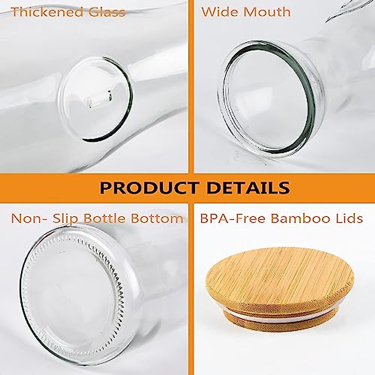 Set of 4 Glass Carafe Pitchers, Beverage Dispensers with Bamboo Lids, 35 OZ Clear Glass Pitcher for Mimosa Bar, Wine, Iced Tea, Lemonade, Milk and Juice