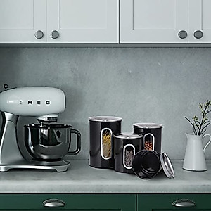 malmo Canisters Set, 4 Piece Food Container Window Kitchen Canister with Fingerprint Resistance Lids, Black