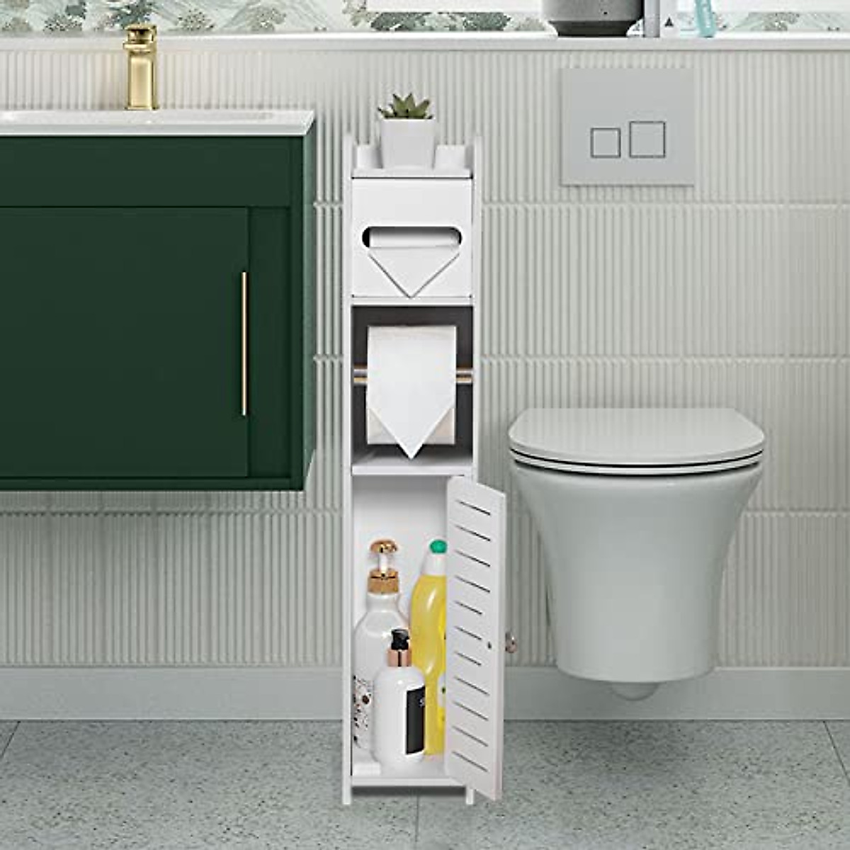 TuoxinEM Over The Toilet Storage,Toilet Paper Cabinet for Half Bathroom,Small Bathroom Storage for Tiny Spaces,Narrow Toilet Paper Cabinet,White