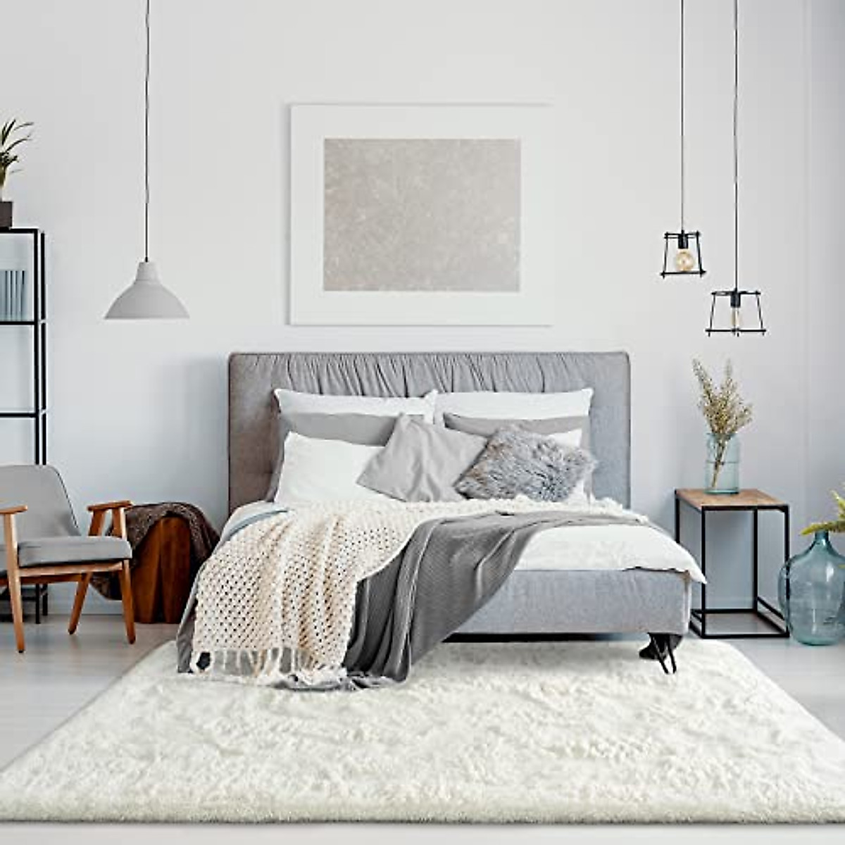 Jelymark Super Soft Shaggy Rug for Bedroom, 8x10 Feet Fluffy Carpet for Living Room, Fuzzy Indoor Plush Area Rug for Home Decor, Furry Floor Rugs for Dorm, Kids Nursery Rug for Girls, Cream White