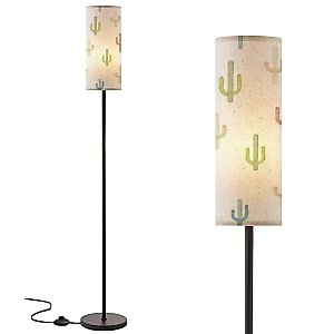 RZNTJHUINA Boho Tropical Standing Lamps Multicolored Cactus White Minimalist Botanical Floor Lamp Metal Pole Lamp with Linen Lampshade for Bedroom Living Room Office Nursery Reading Foot Switch