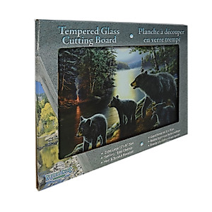Rivers Edge Products Large 12in x 16in Decorative Tempered Glass Cutting Board, Hypoallergenic, Non Slip, Textured Surface Chopping Board for Kitchen, Black Bear