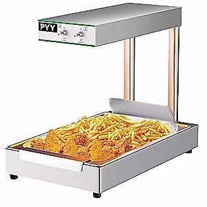 PYY French Fry Warmer Food Warmer Fries Countertop Food Heat Lamp for Chips Commercial Heat Light Free-Standing Warming Dump Station Churros Fried Food (Silver)