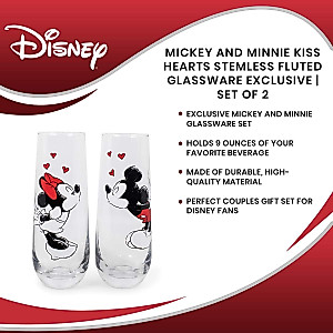 Silver Buffalo Mickey and Minnie Kiss Hearts Stemless Fluted Glassware Exclusive | Set of 2