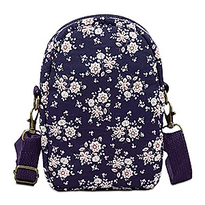 WITERY Canvas Multi-Pockets Cell Phone Purse- Cute Floral Small Crossbody Bag with Adjustable Shoulder Strap, Zipper Smartphone Wallet for Women Girls