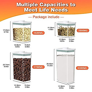 SPBMY Airtight Food Storage Containers, Clear Plastic Kitchen Canisters Set with Pop Up Airtight Lids for Cereal, Snacks and Sugar, 4 Piece Set Cereal Containers Storage