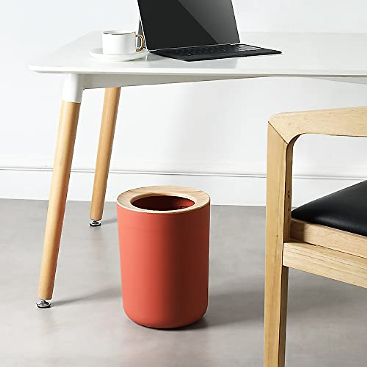 ETRAVEL Small Round Plastic Trash Can Wastebasket, Garbage Can Bin Trash can with Bamboo Top Lid --for Bathrooms, Kitchens, Home Offices,Can hide the garbage bags --12L (Turquoise)