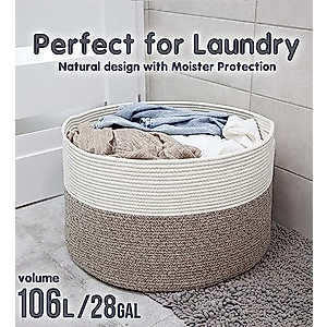 XXXLarge Blanket Storage for Living Room 22 x 14 | Extra Large Laundry Basket | Baby Toy Storage Basket | Blanket Basket Living Room | Woven Basket | Large Baskets for Organizing, Creamy White & Brown