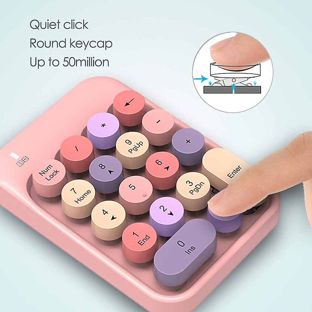 FELICON Wireless Numeric Keypad 18 Keys with 2.4G Mini Portable Silent Number Pad USB Receiver Financial Accounting Keyboard Extensions for Laptop Desktop PC Pro（Pink Mix）