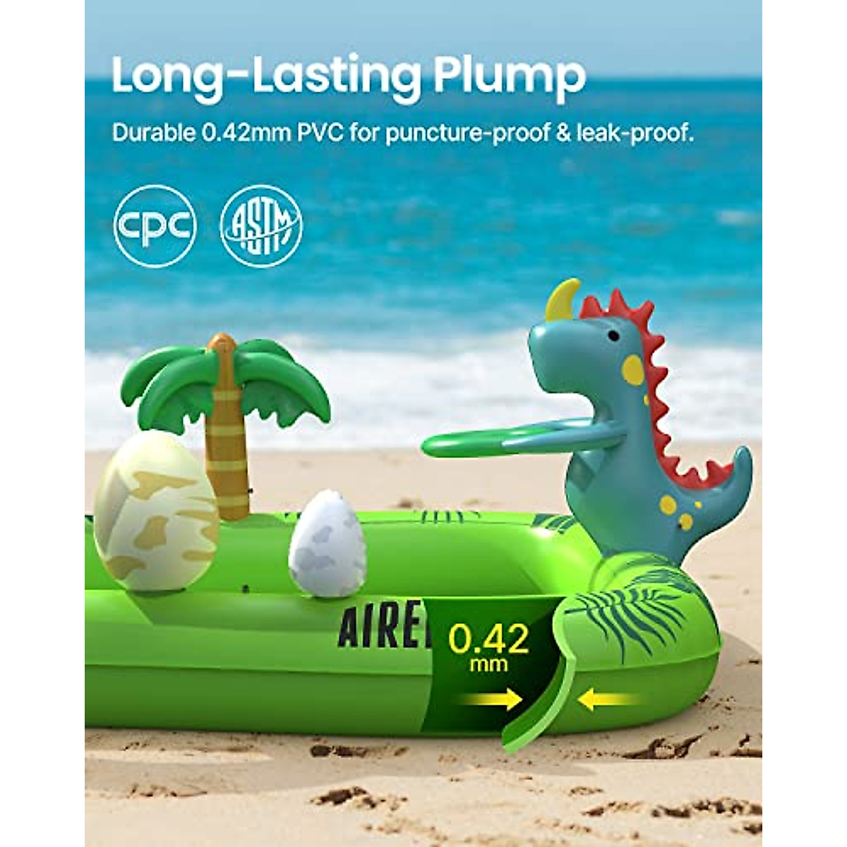 Inflatable Kids Pool, Airefina Dino Planet Inflatable Play Center Kiddie Pool with Water Slide, Ultra Thick 97"x76"x41" Toddle Pool with Play Ball Hoop, for Backyard, Garden, Water Park, Ages 3+