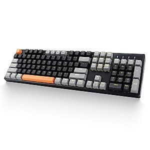 E-YOOSO Z-14 Mechanical Gaming Keyboard Brown Switches 104 Key, Full-Size Computer Keyboards, Solid Yellow Backlit Keyboard for PC Gamer, Black&Grey
