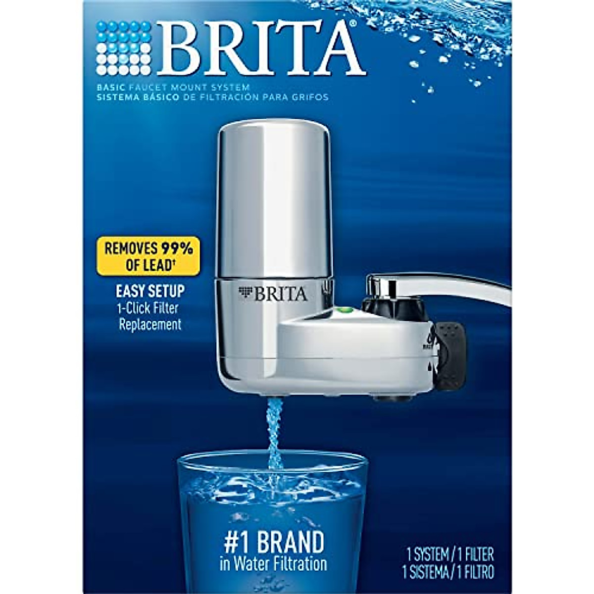 Brita Water Filter for Sink, Faucet Mount Water Filtration System for Tap Water, Reduces 99% of Lead, Chrome