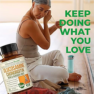 Vegan Glucosamine Chondroitin MSM - 100% Vegan Joint Support Supplement for Women & Men with Burdock and Glucosamine Sulfate 1500 mg. Used for Cartilage and Joint Health and Flexibility - 90 Capsules