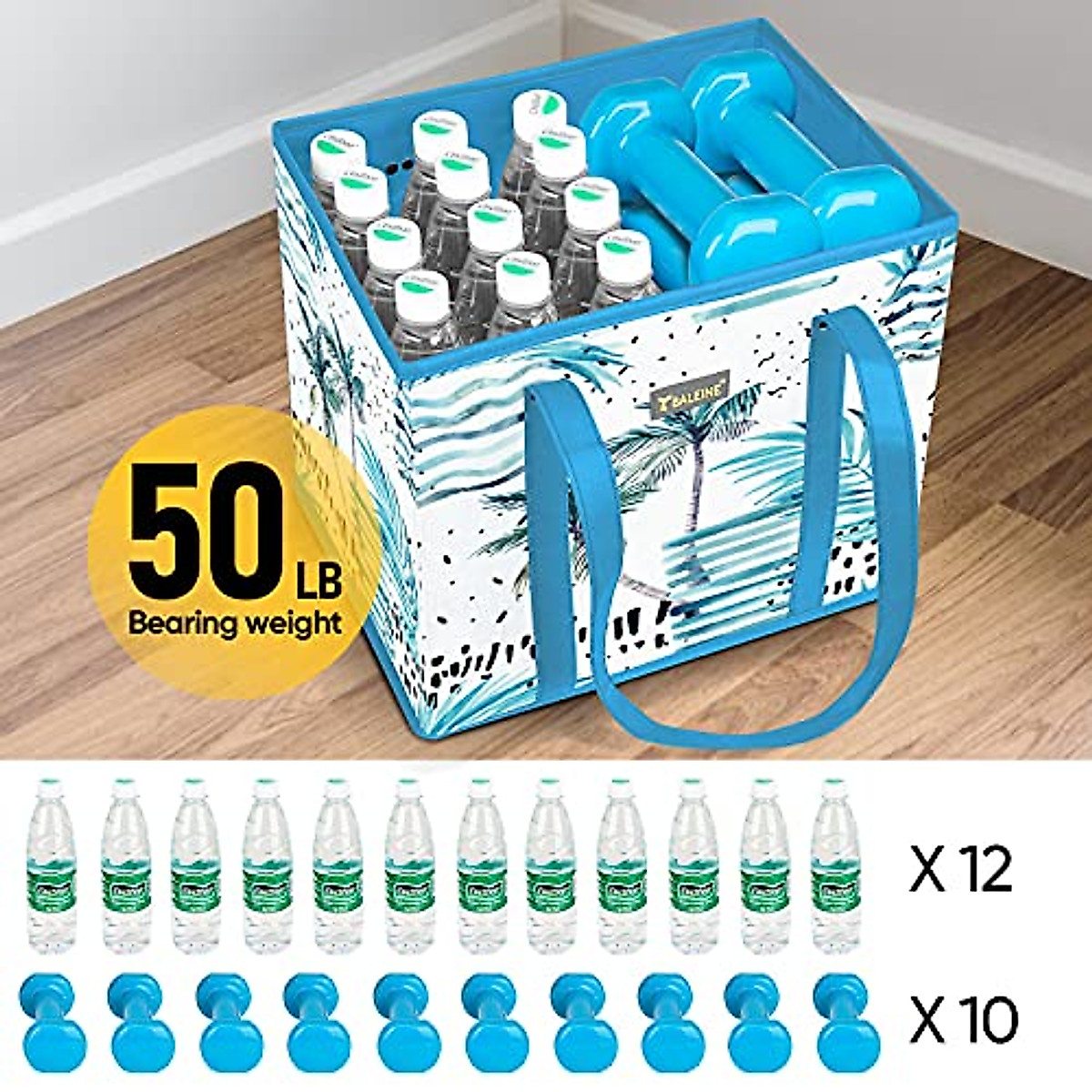 BALEINE 3Pk Reusable Grocery Bags, Foldable Shopping Bags for Groceries with Reinforced Bottom & Handles (Island Breeze)