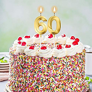 60th Birthday Candles Cake Numeral Candles Happy Birthday Cake Topper Decoration for Birthday Party Wedding Anniversary Celebration Supplies (Gold)