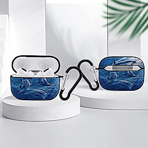 Ocean Dolphin Jumping Pattern Airpods Pro Case Bluetooth Fashion Portable Shockproof and Anti-Scratch Headphone Charging Case Protective Case for Airpods Pro with Keychain Chain Gift Unisex